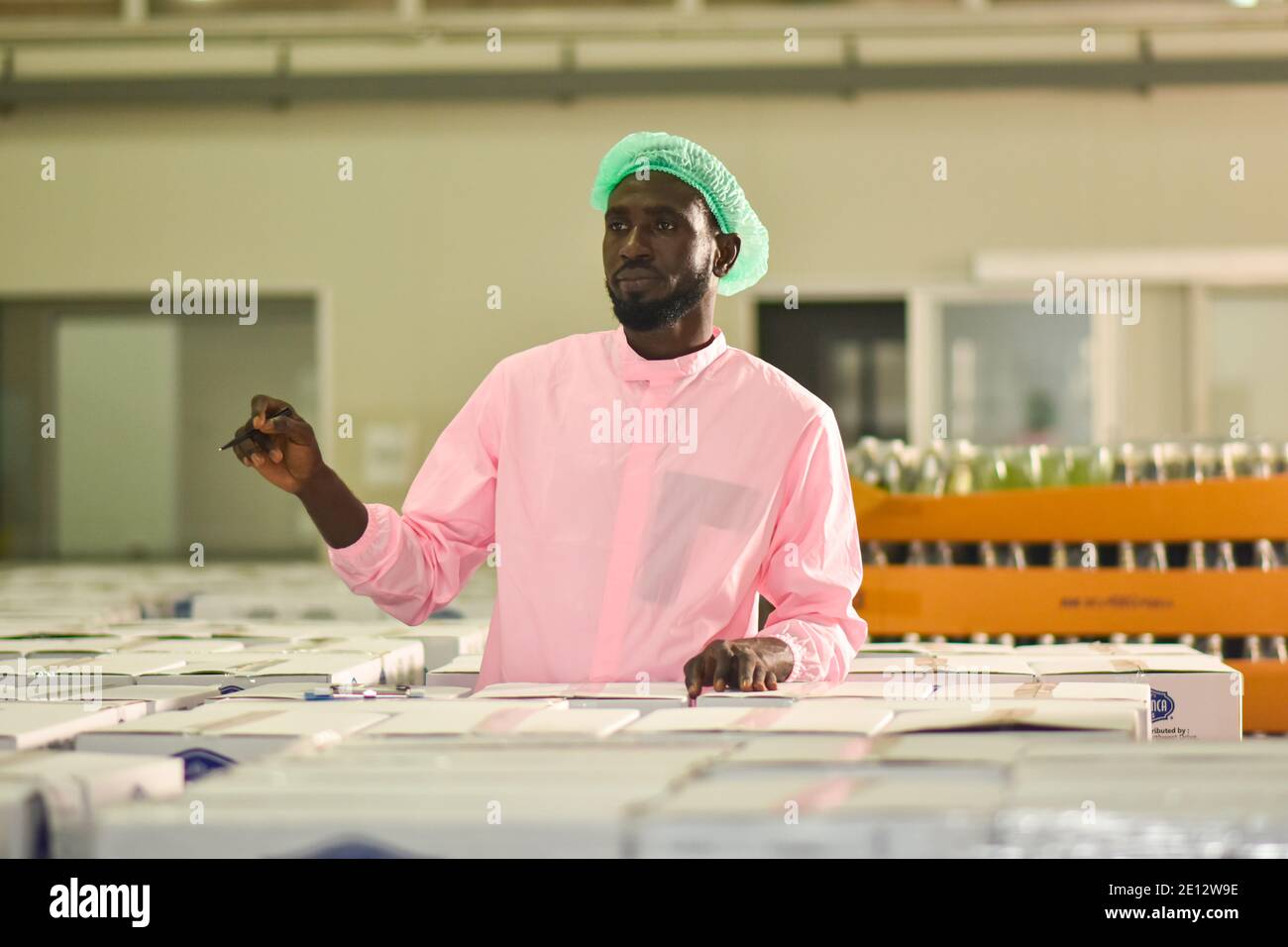Workers checking product in Export warehouse, Man check beverage ...