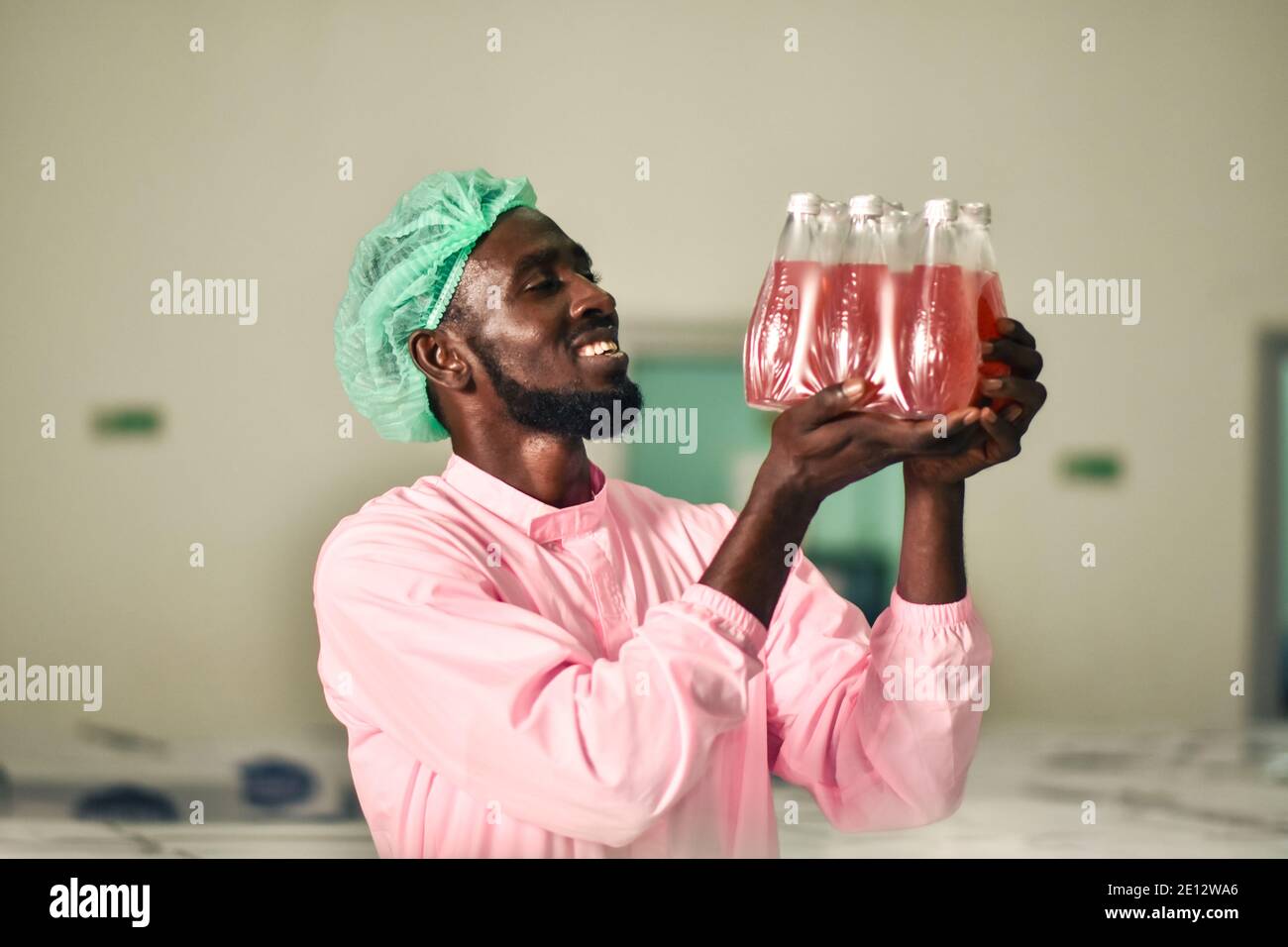 Workers checking product in Export warehouse, Man check beverage ...
