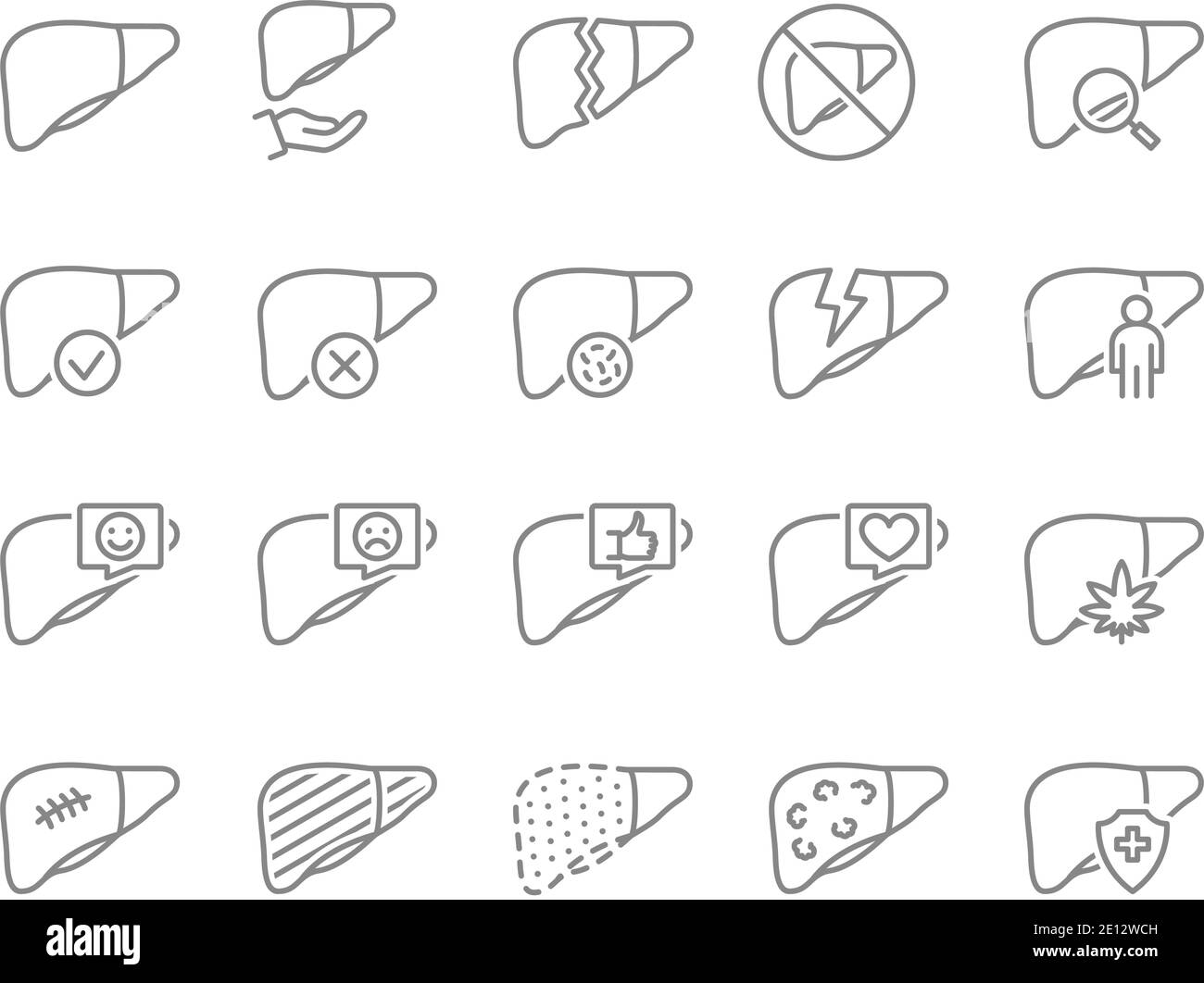 Set of liver line icon. Internal organ, digestive organ illness ...