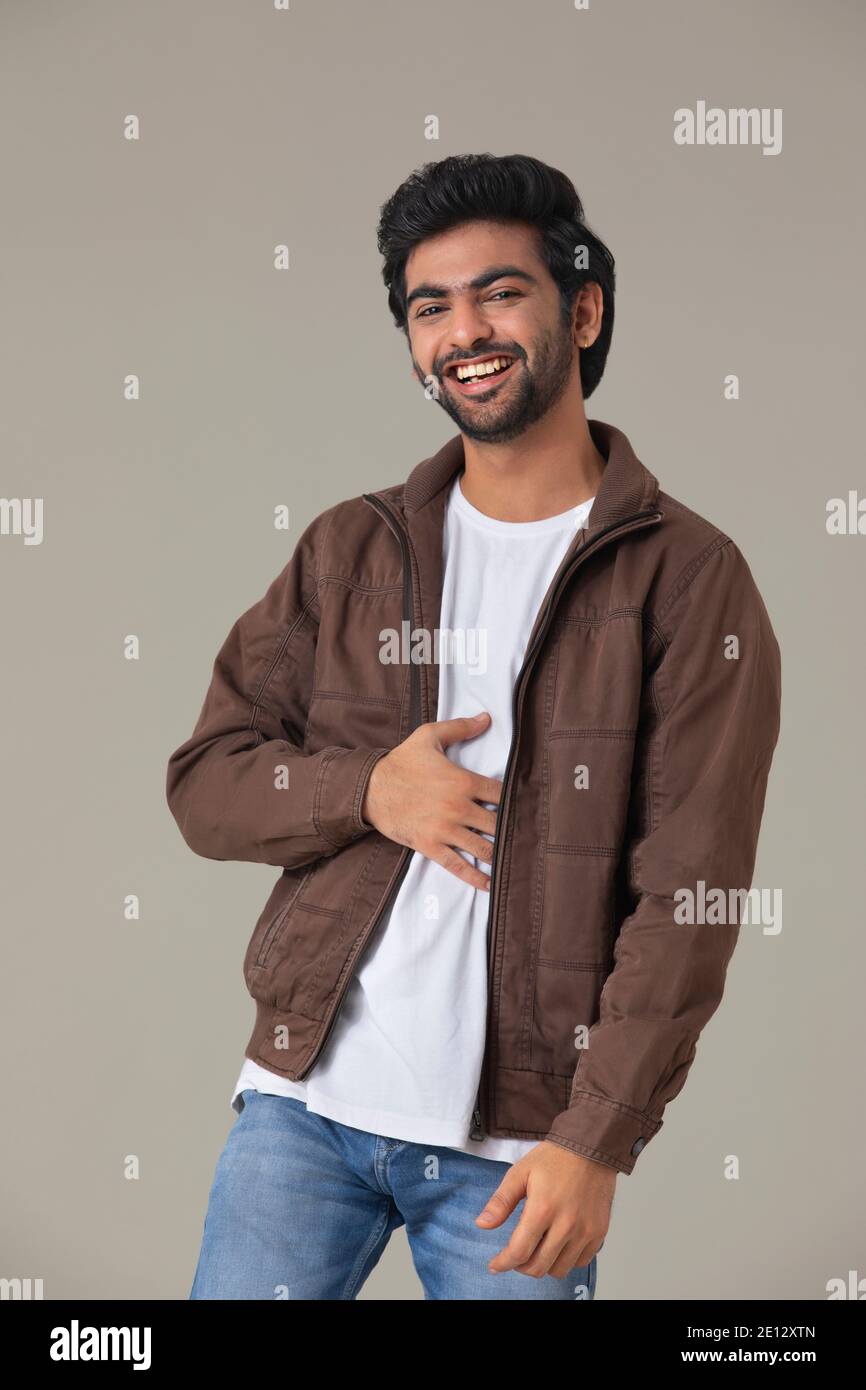 Excited man laughing camera hi-res stock photography and images - Alamy