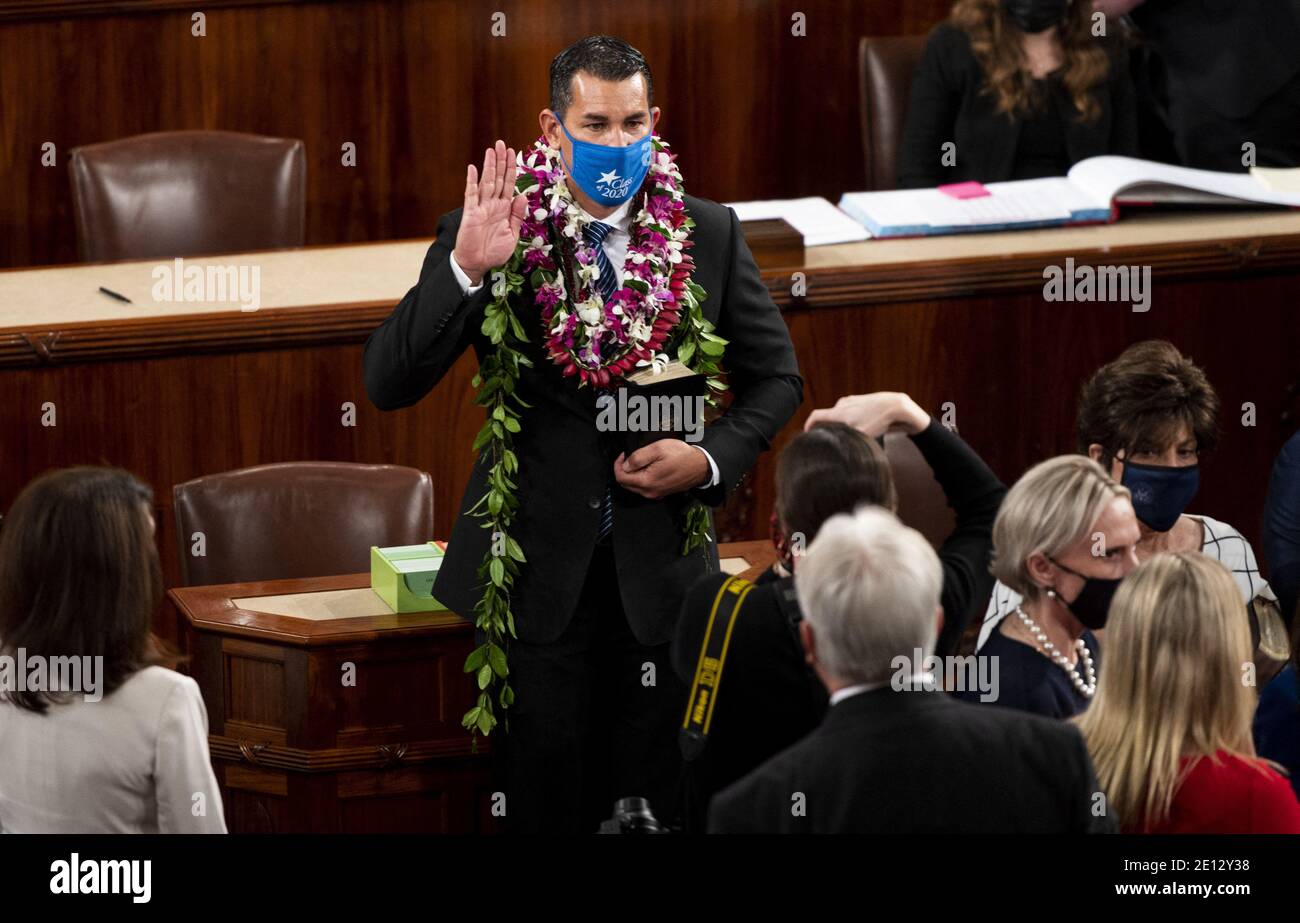 Rep.-elect Kaiali'i Kahele, D-Hawaii, poses for a photo on the House ...