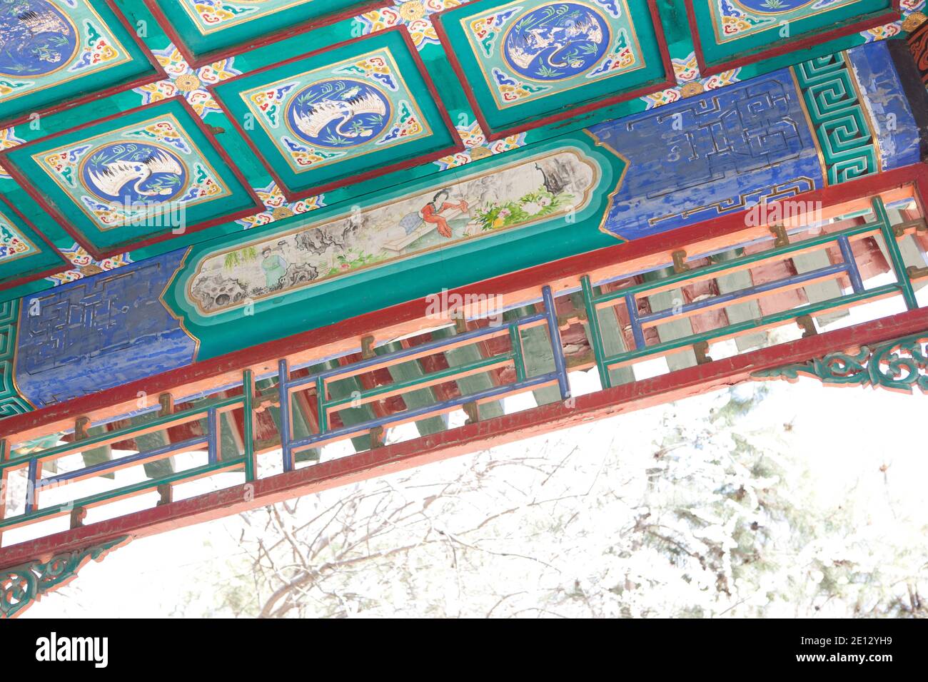 China, Beijing Ornate Painted Corridor Roof at the Summer Palace Stock ...