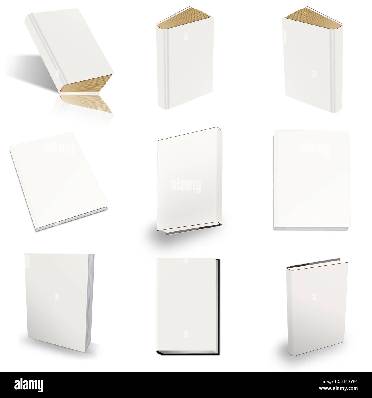 Nine blank white book mockup with shadow isolated on white ...