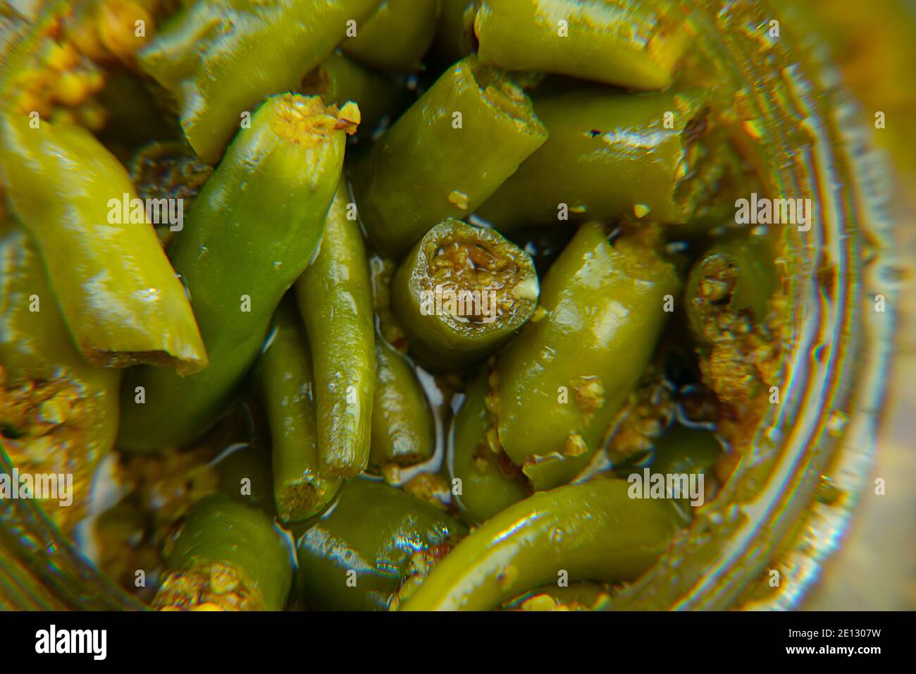 Top view of Green Chilly pickle Stock Photo - Alamy