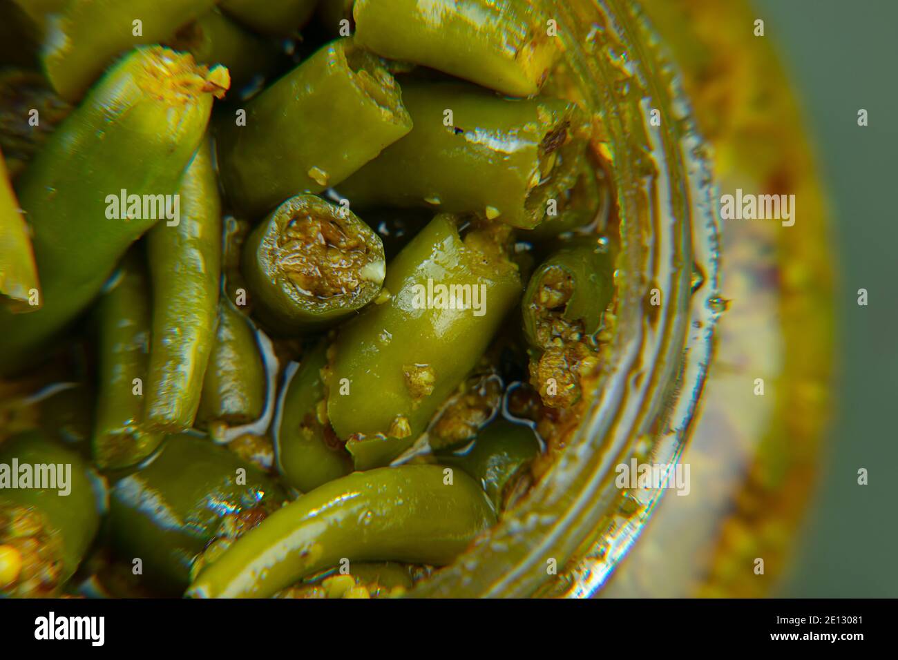 Top view of Green Chilli pickle Stock Photo - Alamy