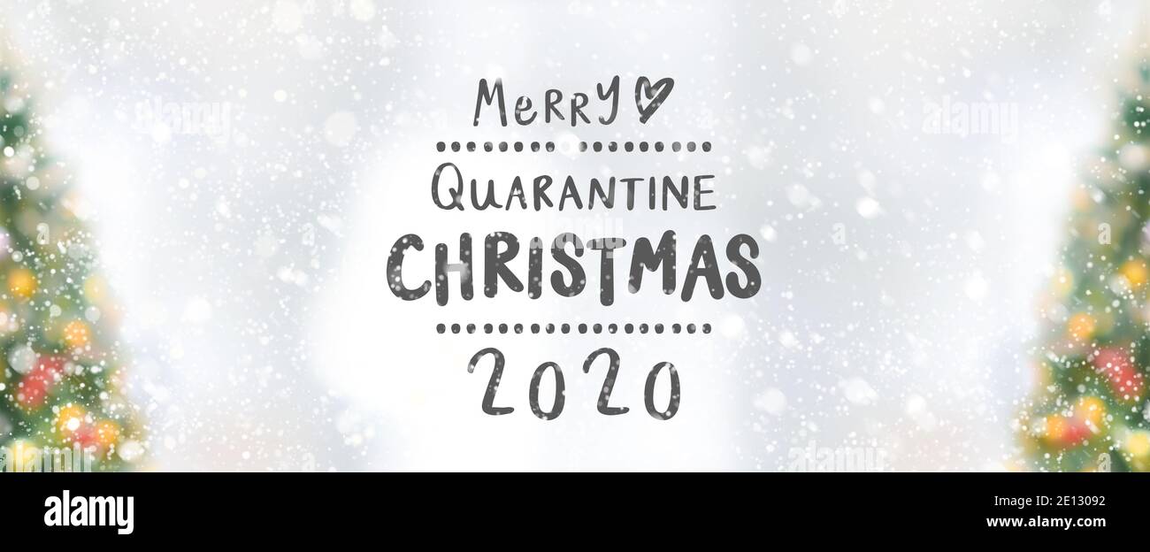 Merry quarantine Christmas 2020 hand drawn text in snow fall banner ...