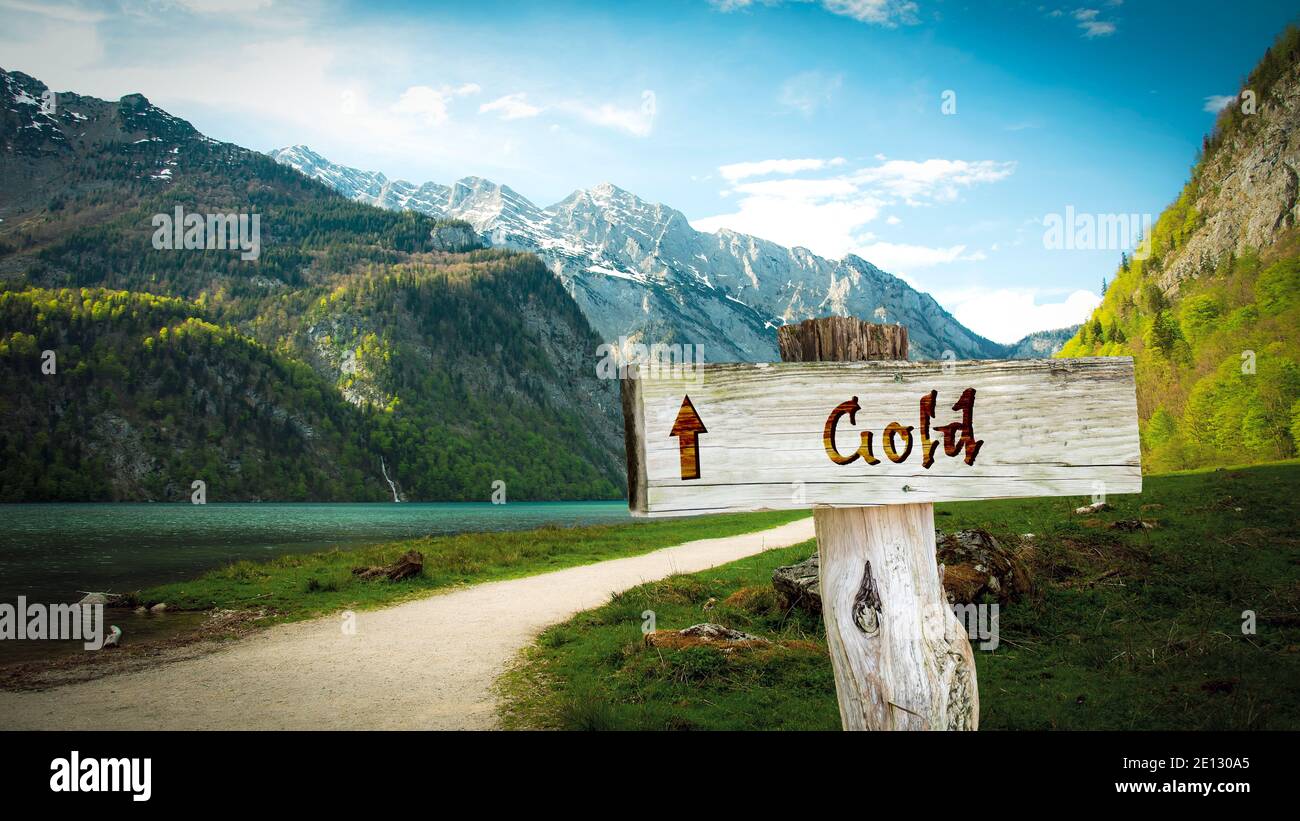 Street Sign the Direction Way to Gold Stock Photo - Alamy