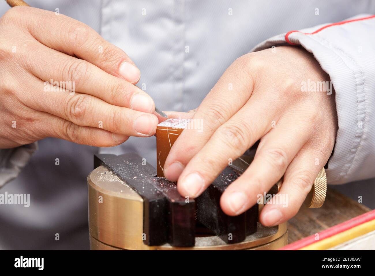 Beijing, China : Hands carving traditional stone name chops (name seals ...