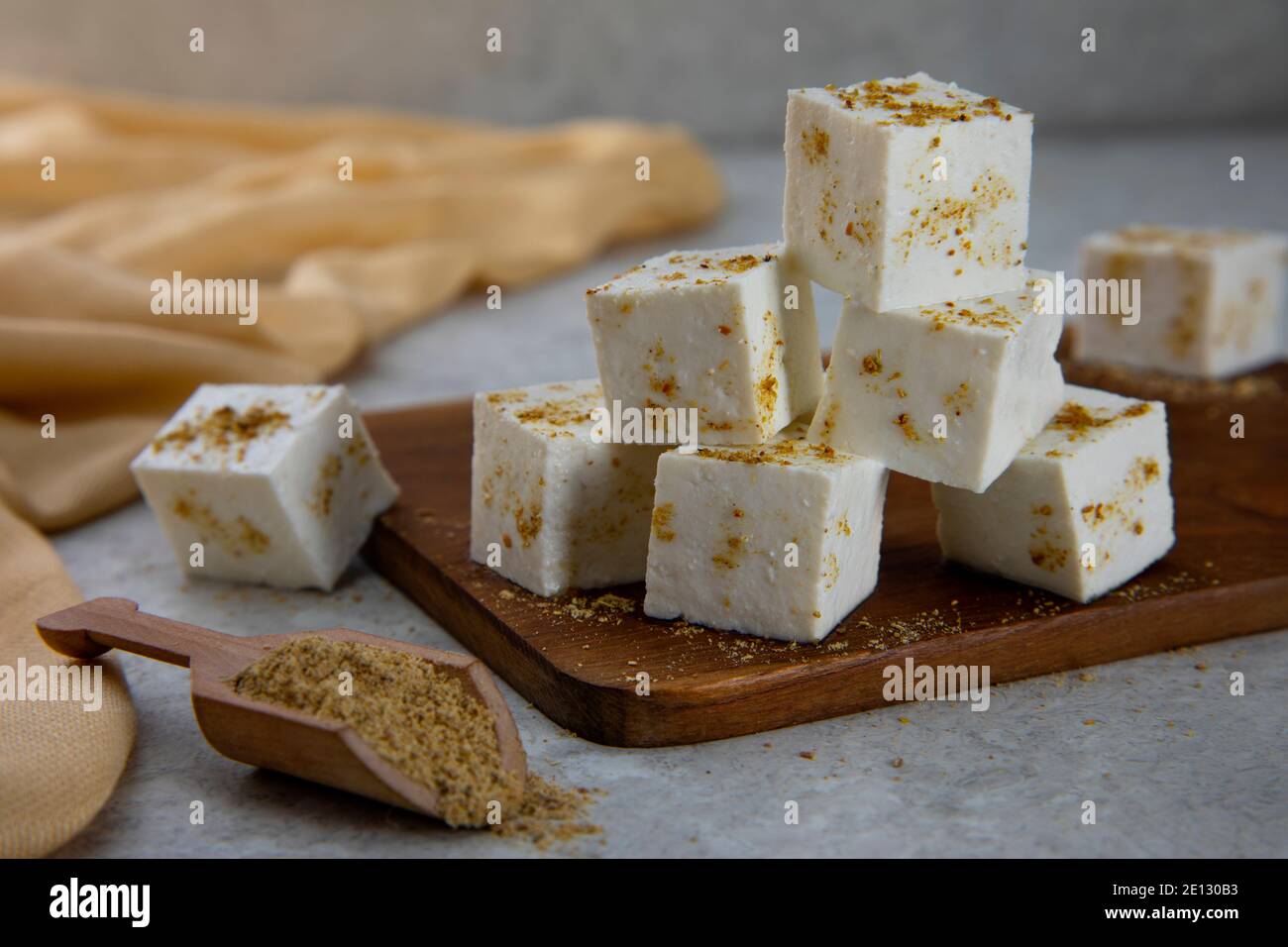 Diced Paneer or cottage cheese with Coriander powder Stock Photo - Alamy