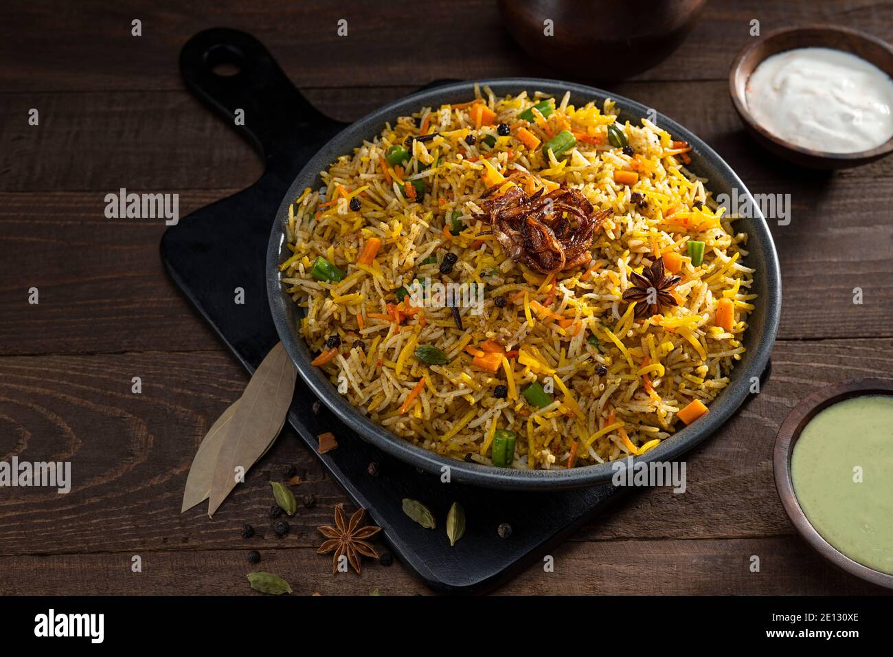 Pulao an Indian speciality, a dish made of rice with mint chutney Stock ...