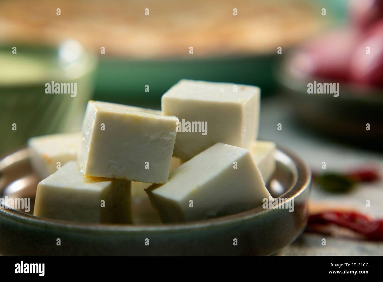 DICED RAW PANEER KEPT ON A BOWL Stock Photo - Alamy