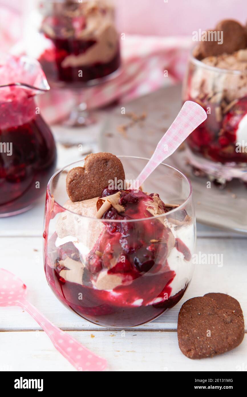 Trifle With Mousse Au Chocolat Stock Photo - Alamy