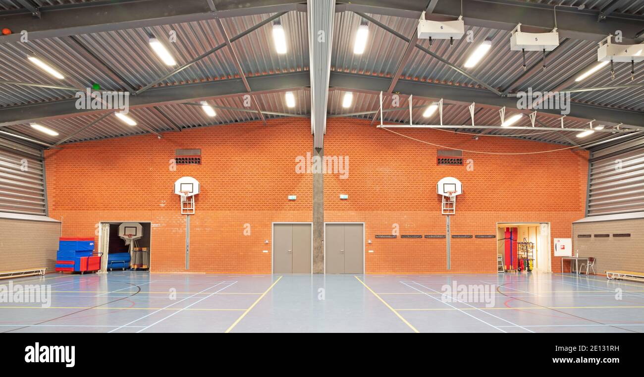 Interior of a large school gym hall, no children Stock Photo - Alamy