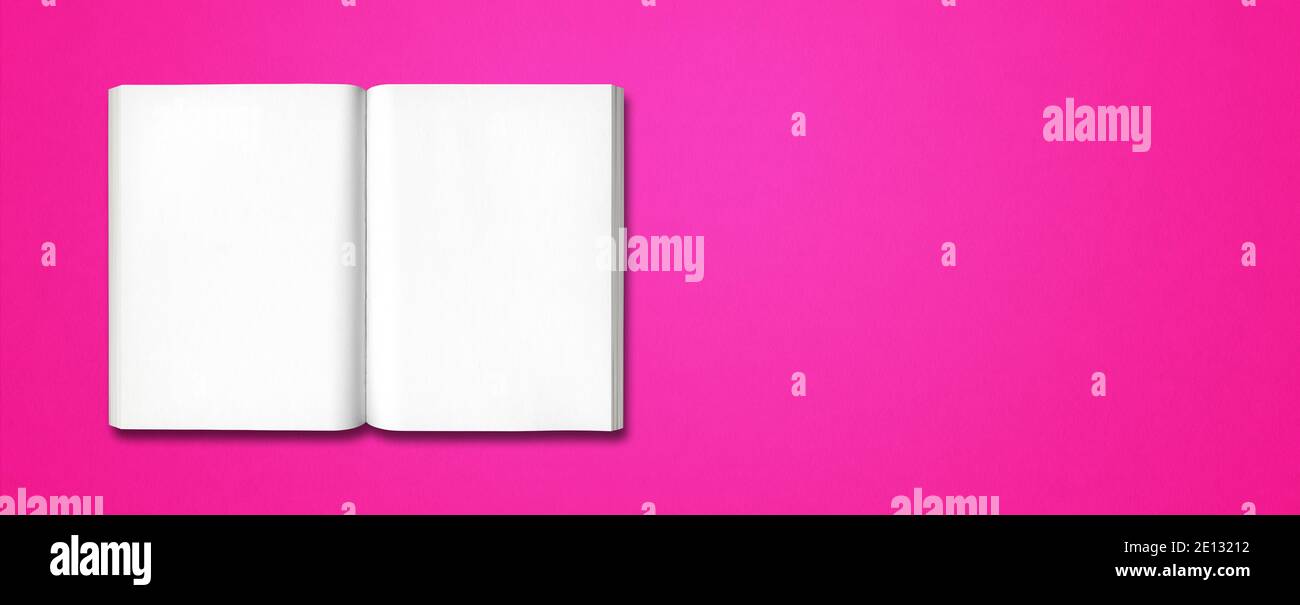 Open book isolated on a pink banner background Stock Photo - Alamy