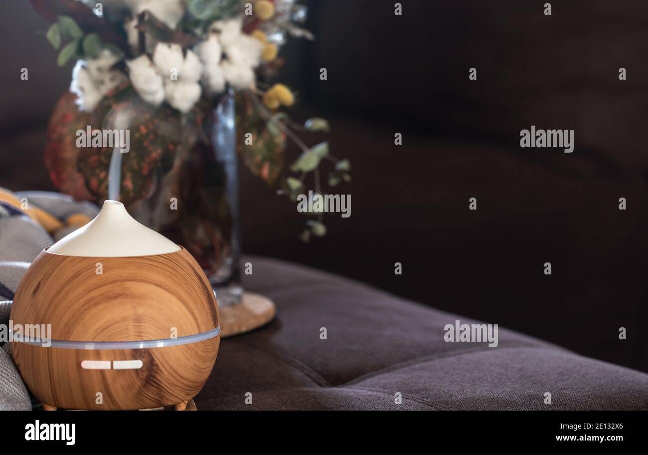 Composition with aroma oil diffuser lamp and decor details ...