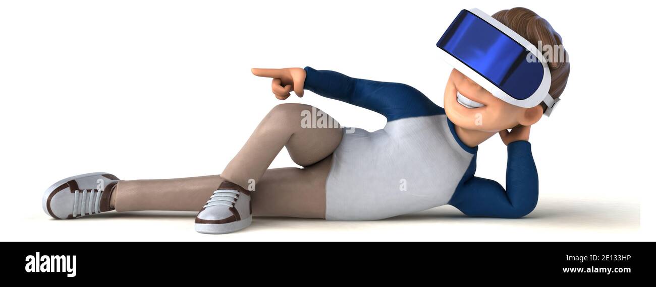 Fun 3D illustration of a cartoon kid with a VR helmet Stock Photo - Alamy