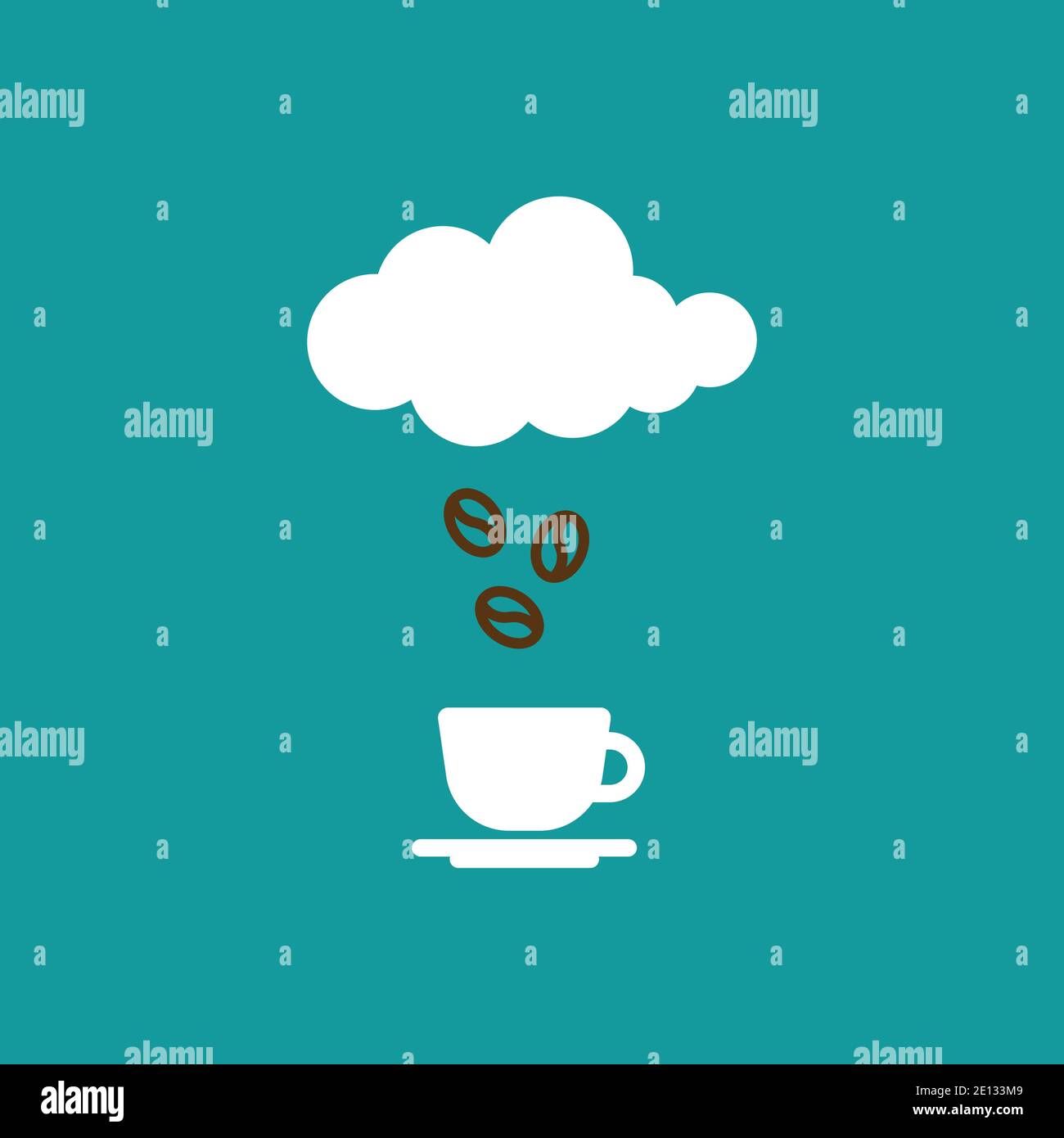 white cup with cloud and coffee rain. isolated on blue. coffee break ...