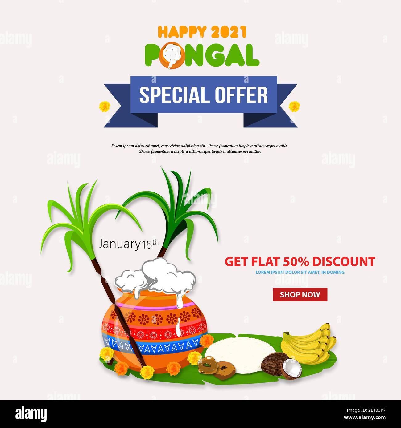 illustration of Happy pongal greeting card background. Design with 50% ...