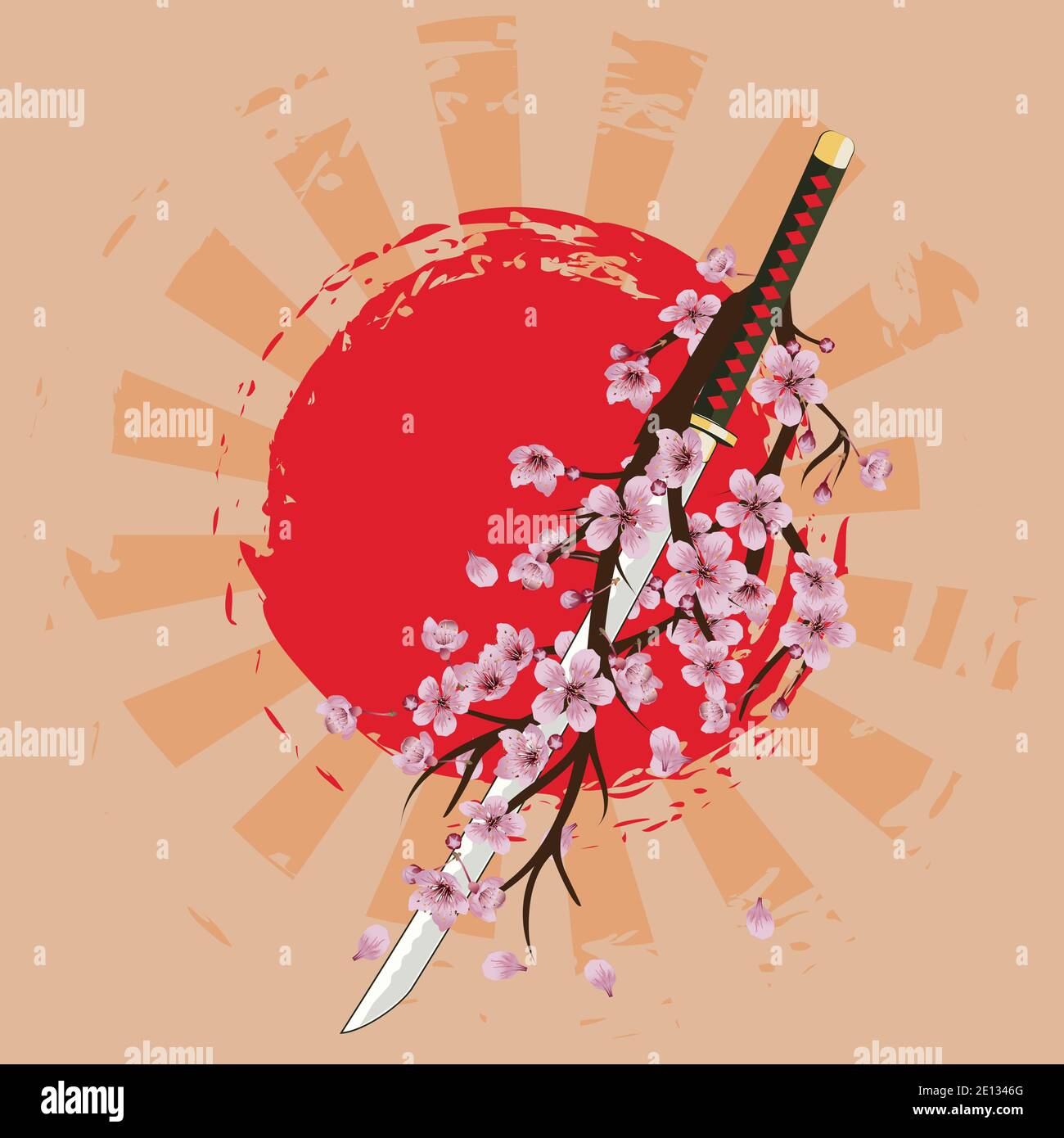 Traditional samurai weapon, Japanese katana sword with sakura retro ...