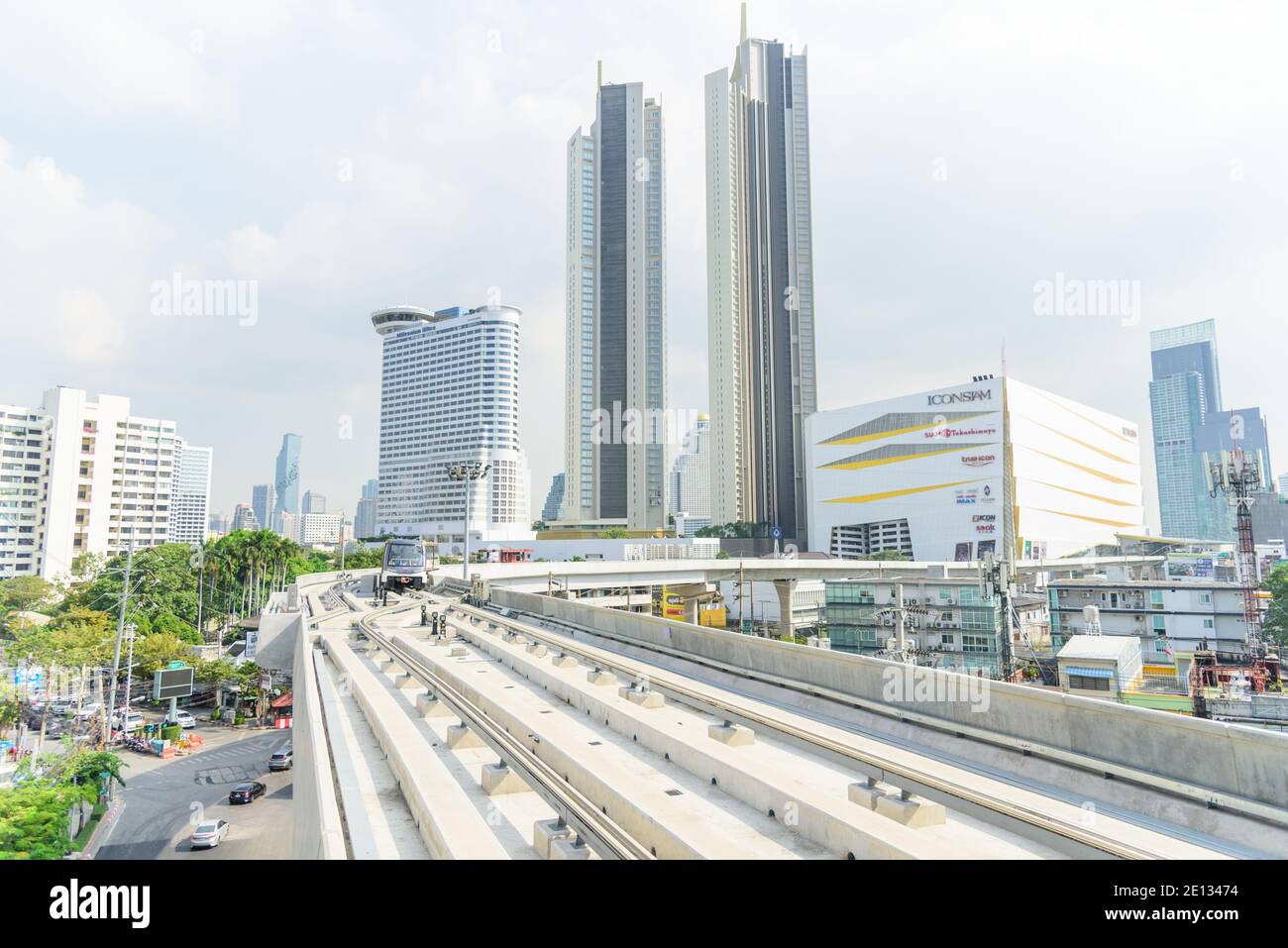 Bangkok,Thailand - 19 Decemmber, 2020: View from sky train golden line ...