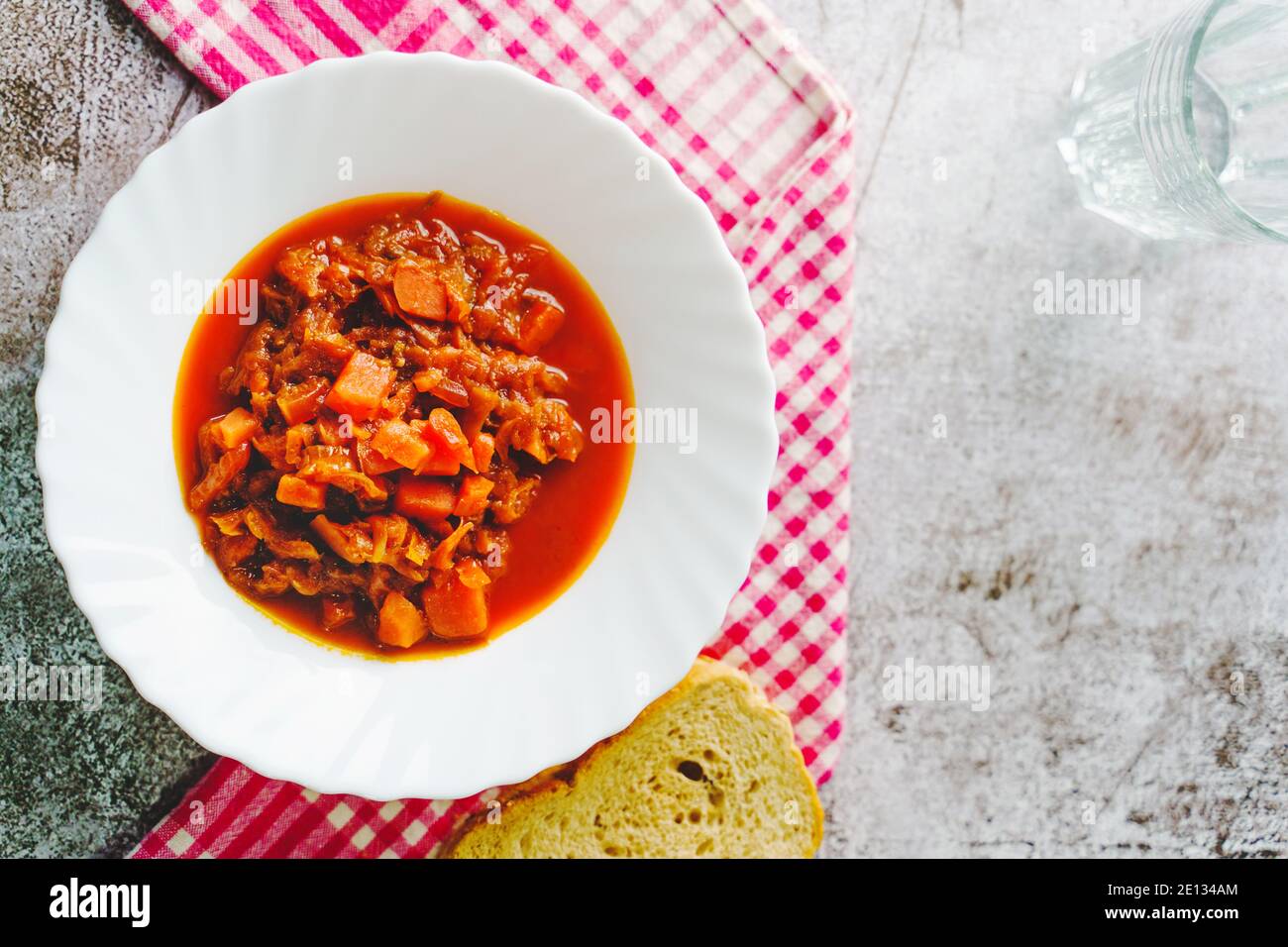 Top view on Borscht soup in plate - Fresh homemade Borsch traditional ...