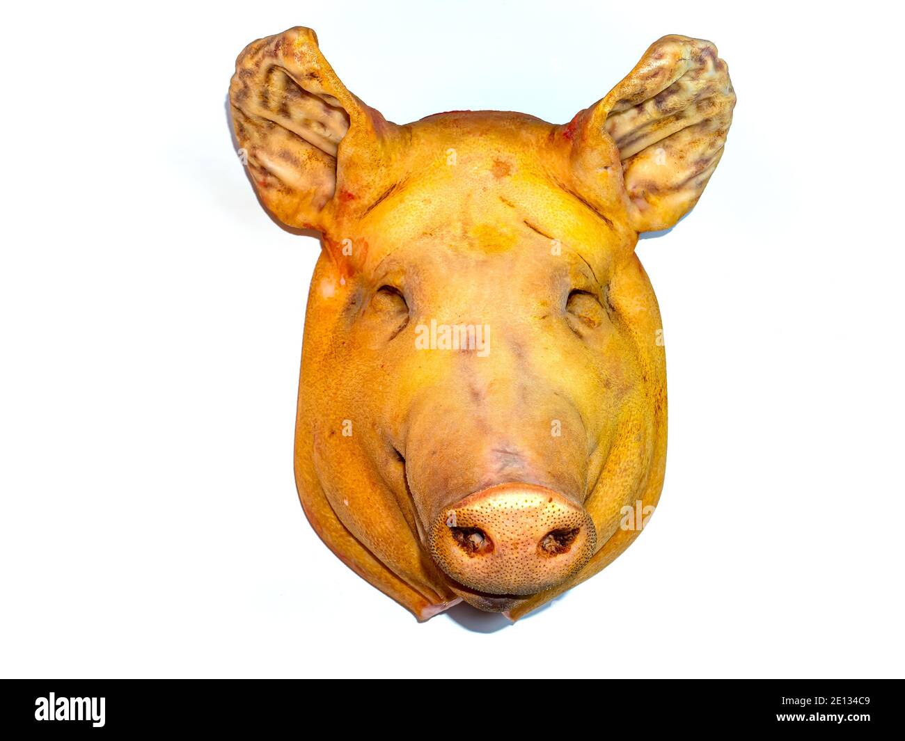 Pig meat head on a white background. Pork snout. Pork nickle. Butcher ...