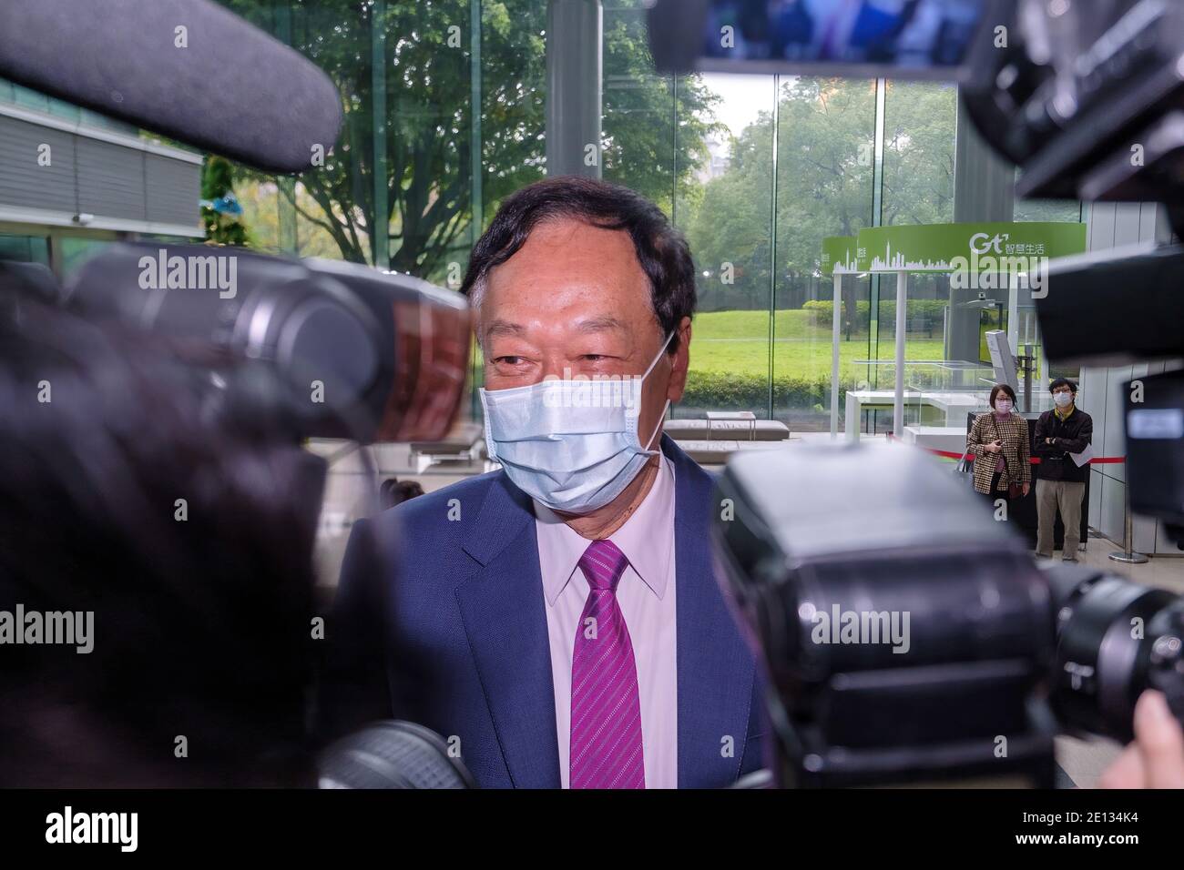 Terry Gou, founder of Hon Hai wearing a face mask seen entering the ...