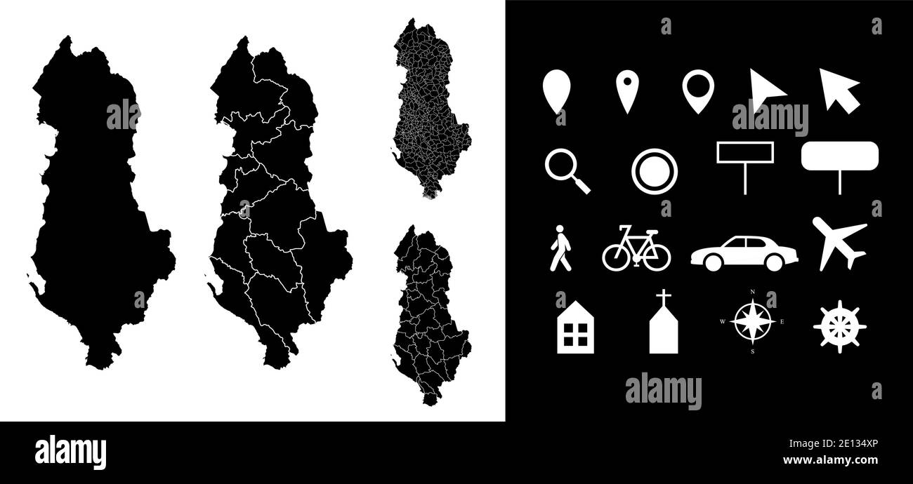 Map of Albania administrative regions departments with icons. Map ...