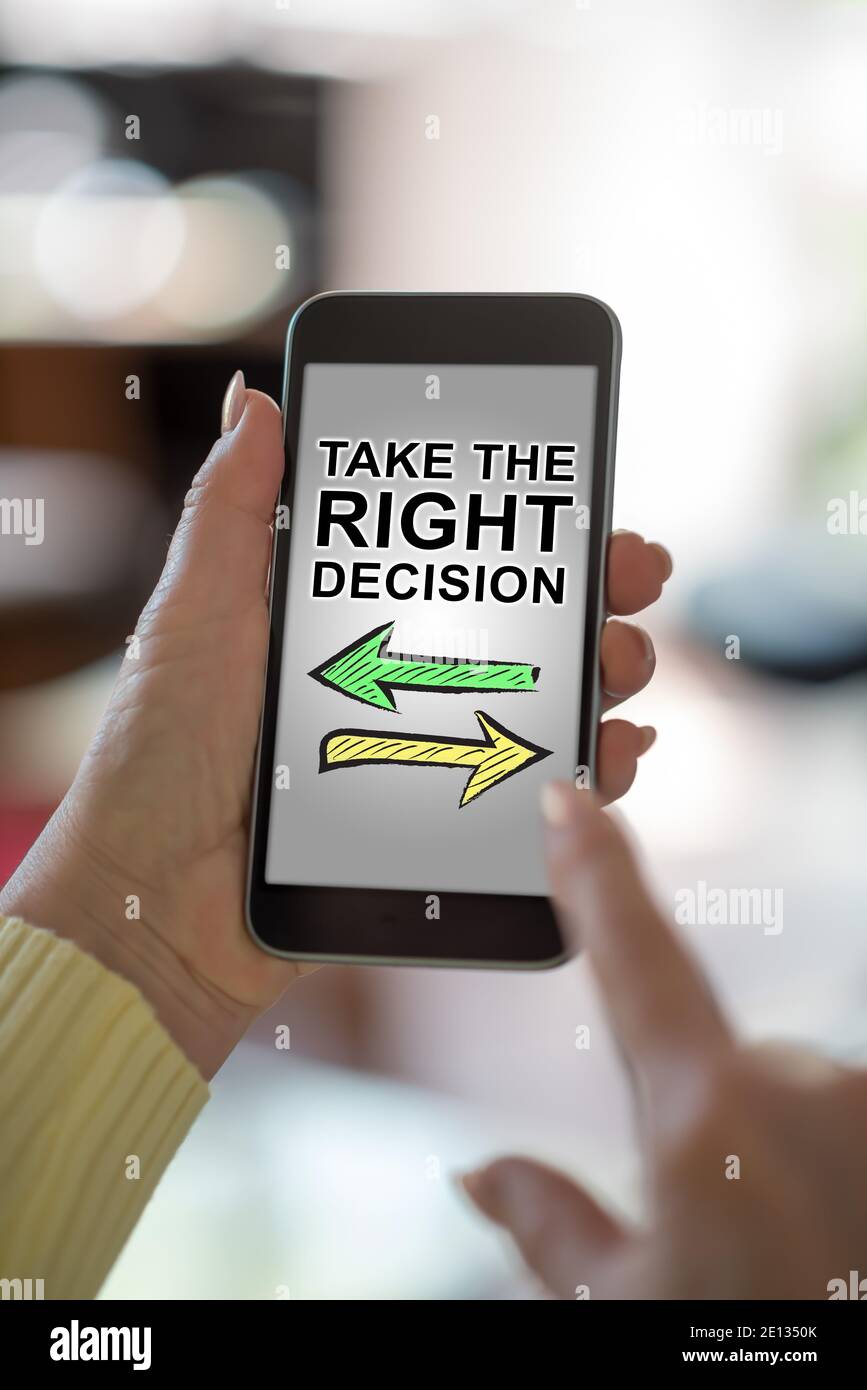 Smartphone screen displaying a right decision concept Stock Photo - Alamy