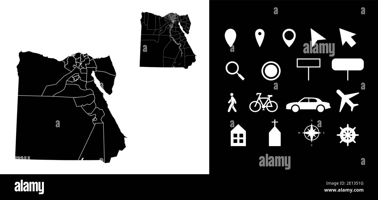 Map of Egypt administrative regions departments with icons. Map ...