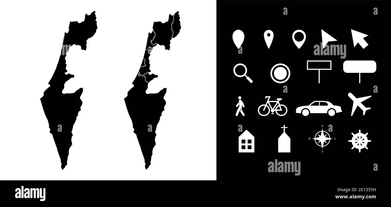 Map of Israel administrative regions departments with icons. Map ...