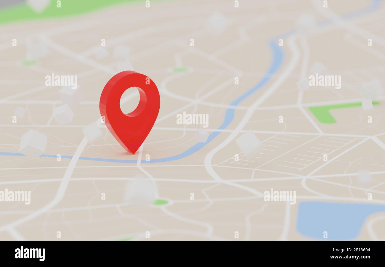 3D Rendering red GPS pinpoint of destination on the map, for navigator ...