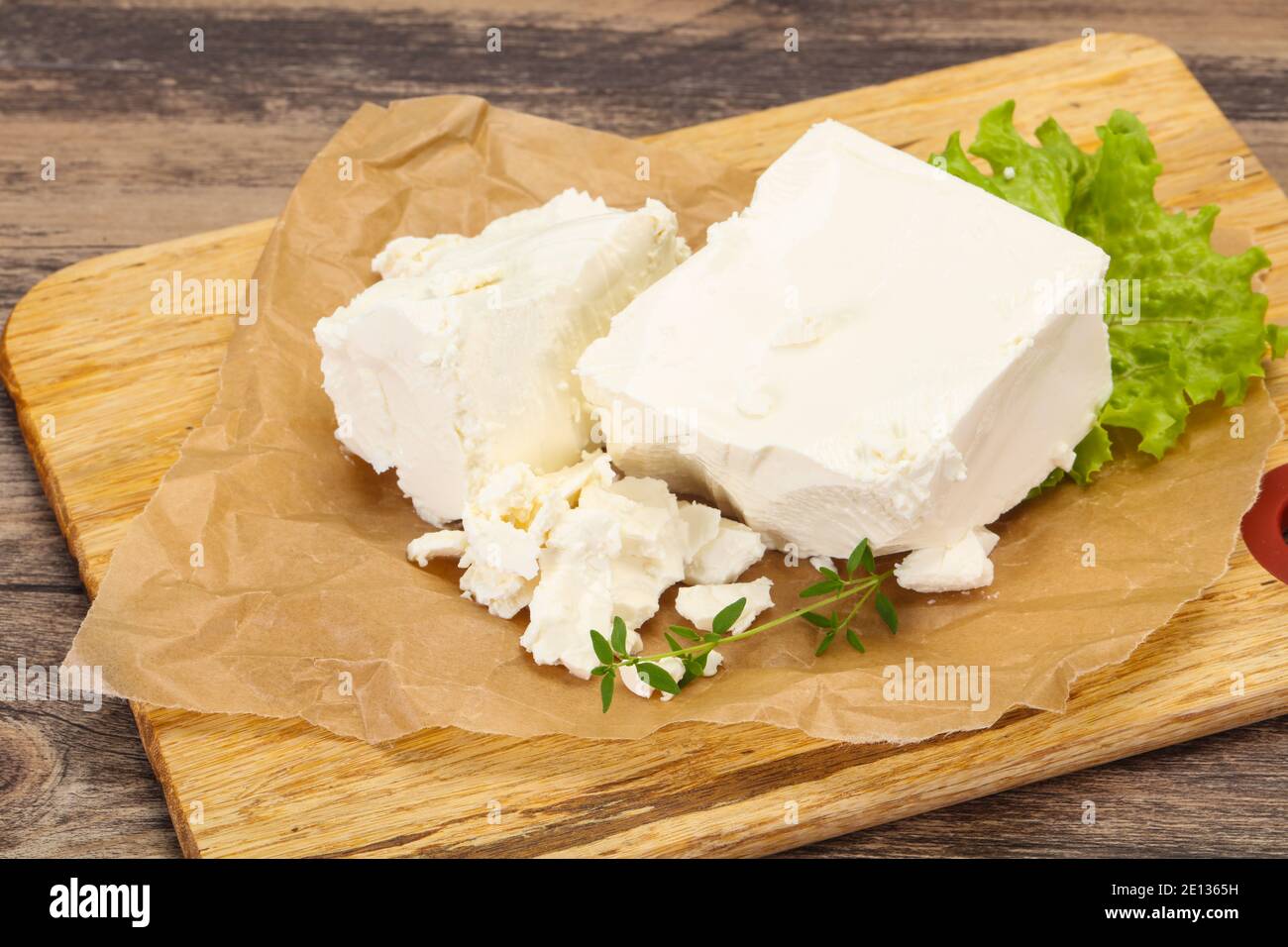 Greek traditional Feta soft cheese in the plate Stock Photo - Alamy