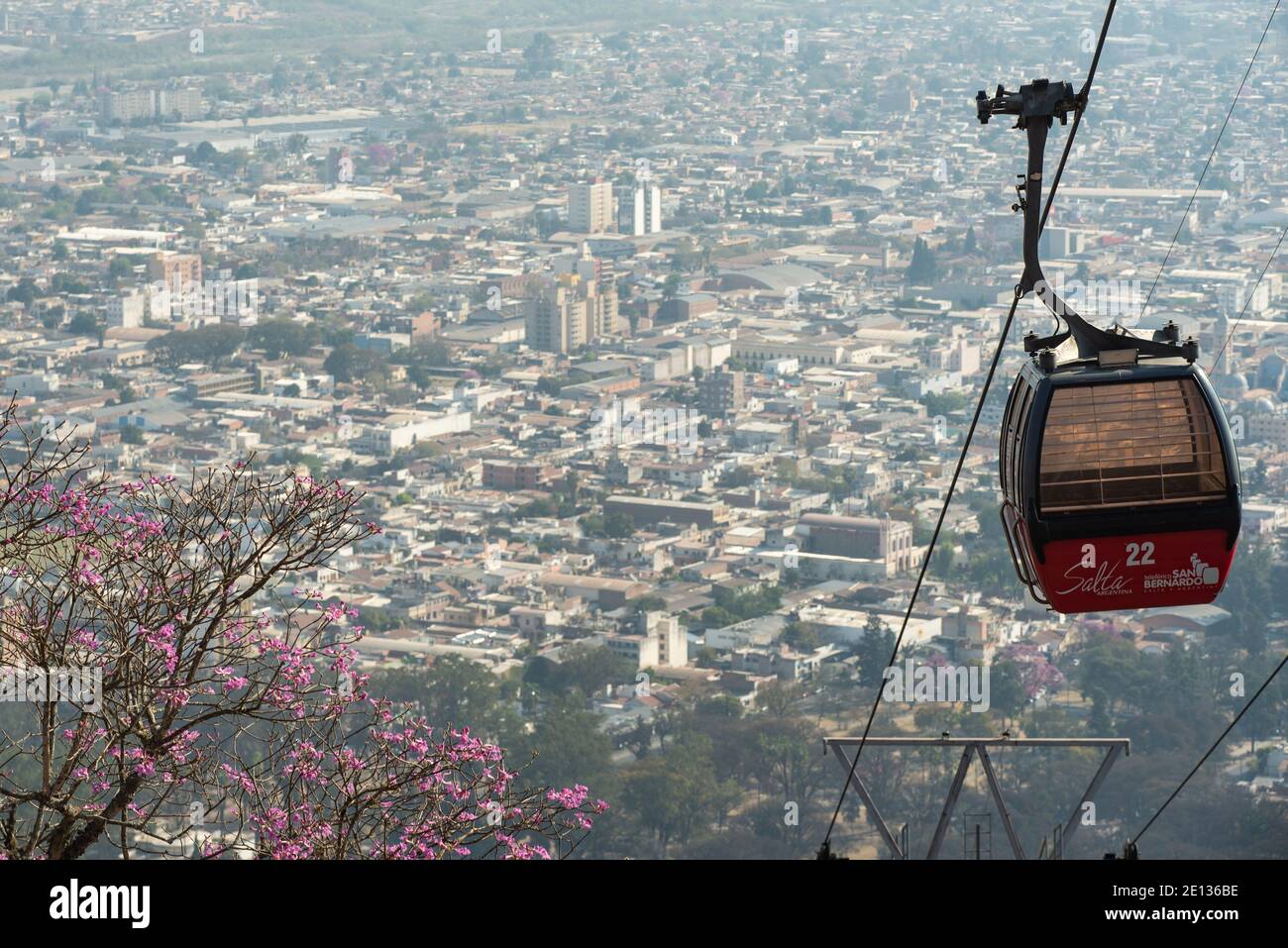 Aerial view from Salta's cable car on the city of Salta. The cable car ...