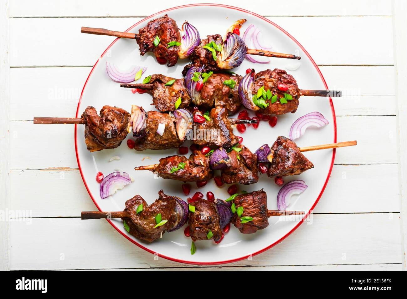 Turkish or arabic tradition liver kebab on skewers.Ciger kebab Stock ...