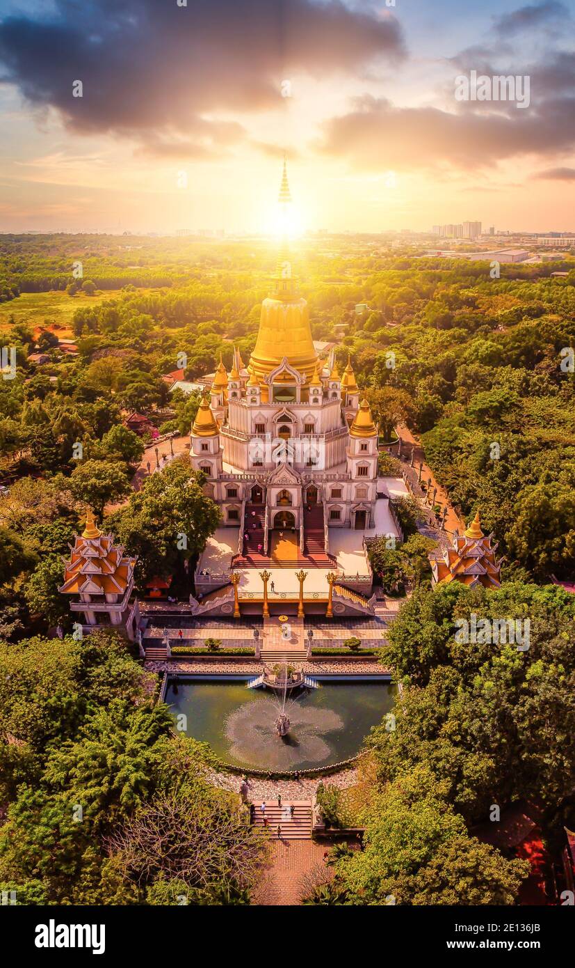 Aerial view of Buu Long Pagoda in Ho Chi Minh City. A beautiful ...