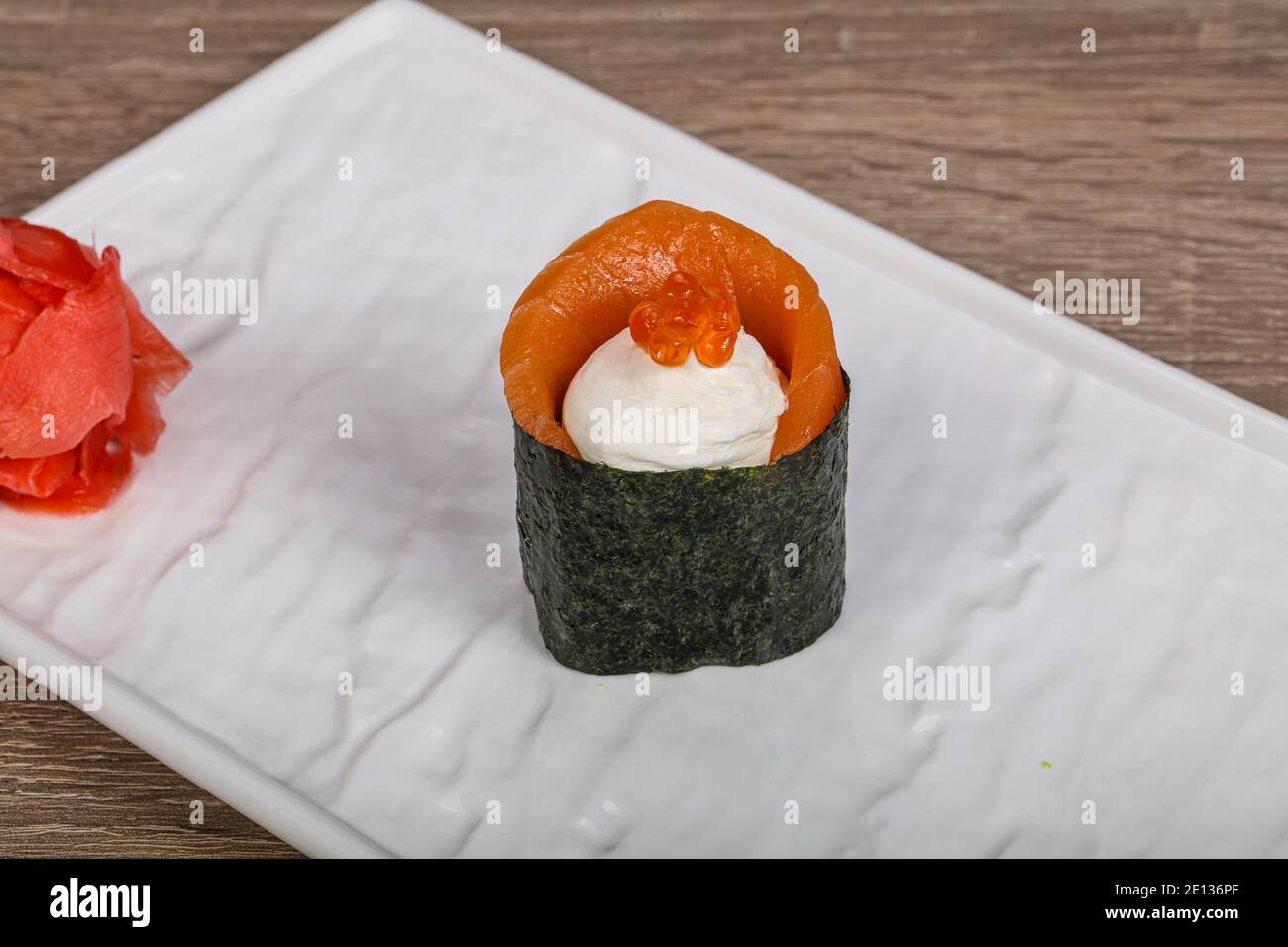Japanese traditional gunkan with salmon and cheese Stock Photo - Alamy