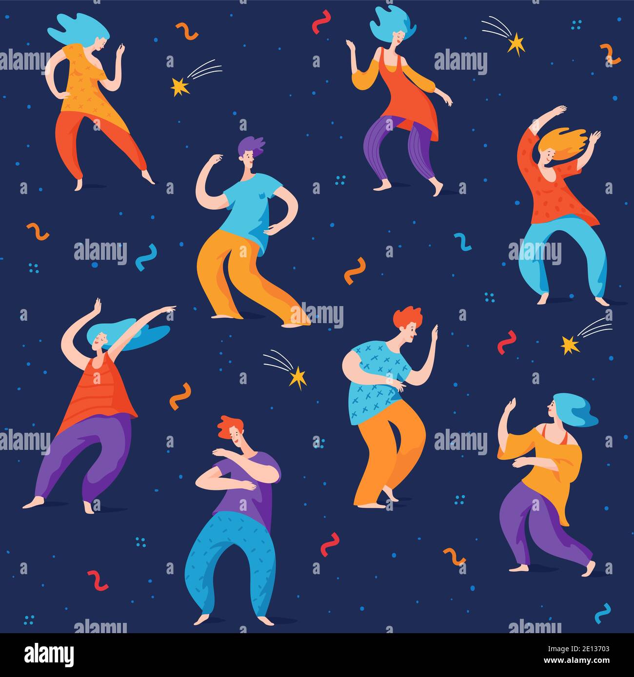 Dancing people in night seamless pattern in modern pop art style Stock ...