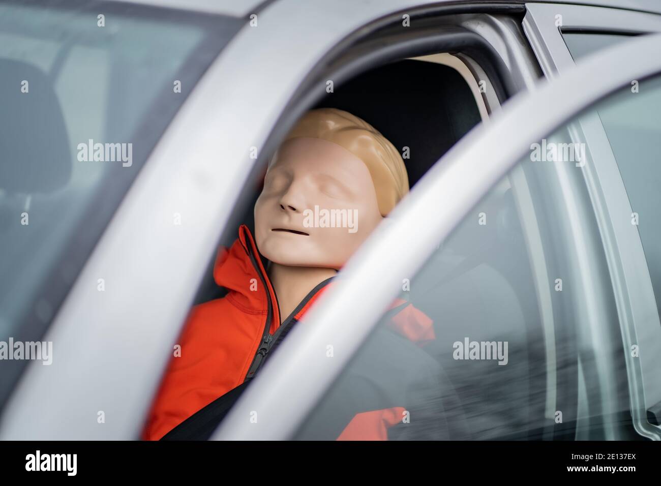 Resuscitation model is sitting on the seat of the driver ready for ...