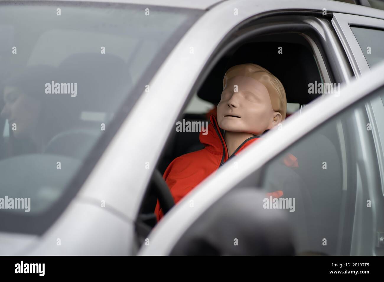 Resuscitation model is sitting on the seat of the driver ready for ...
