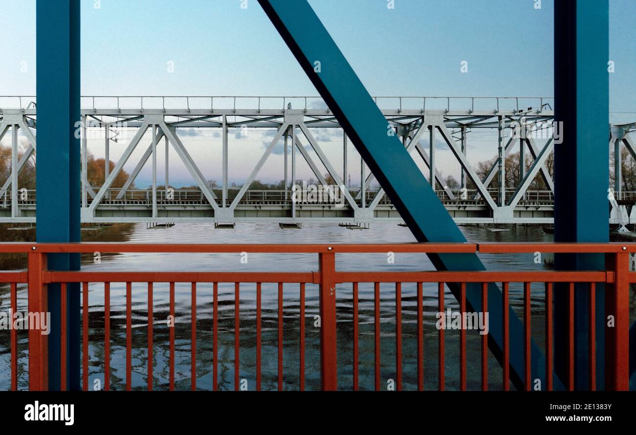 Construction of the iron bridge over the river Stock Photo - Alamy