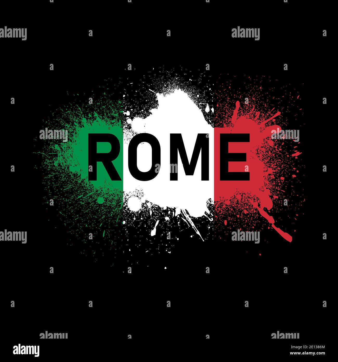 Rome - trendy brush hand lettering with ink splashes. Greetings for t ...