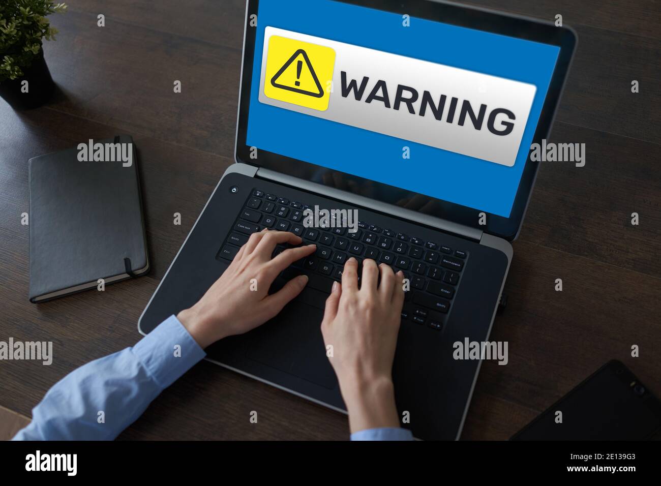 Warning message sign on screen. Virus detection security breathe ...