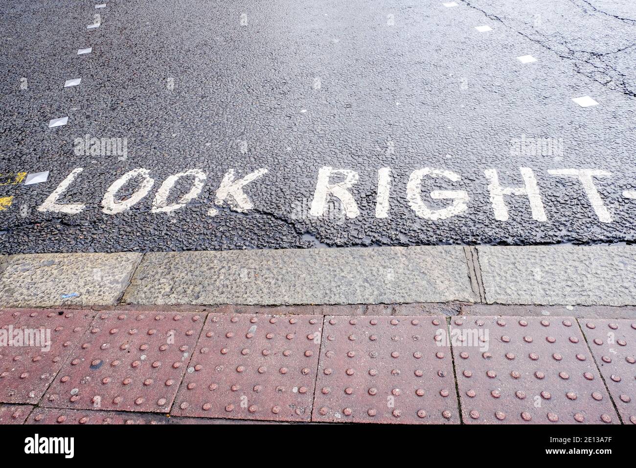 Epsom, London UK, January 03 2021, Pedestrian Look Right Safety Road ...