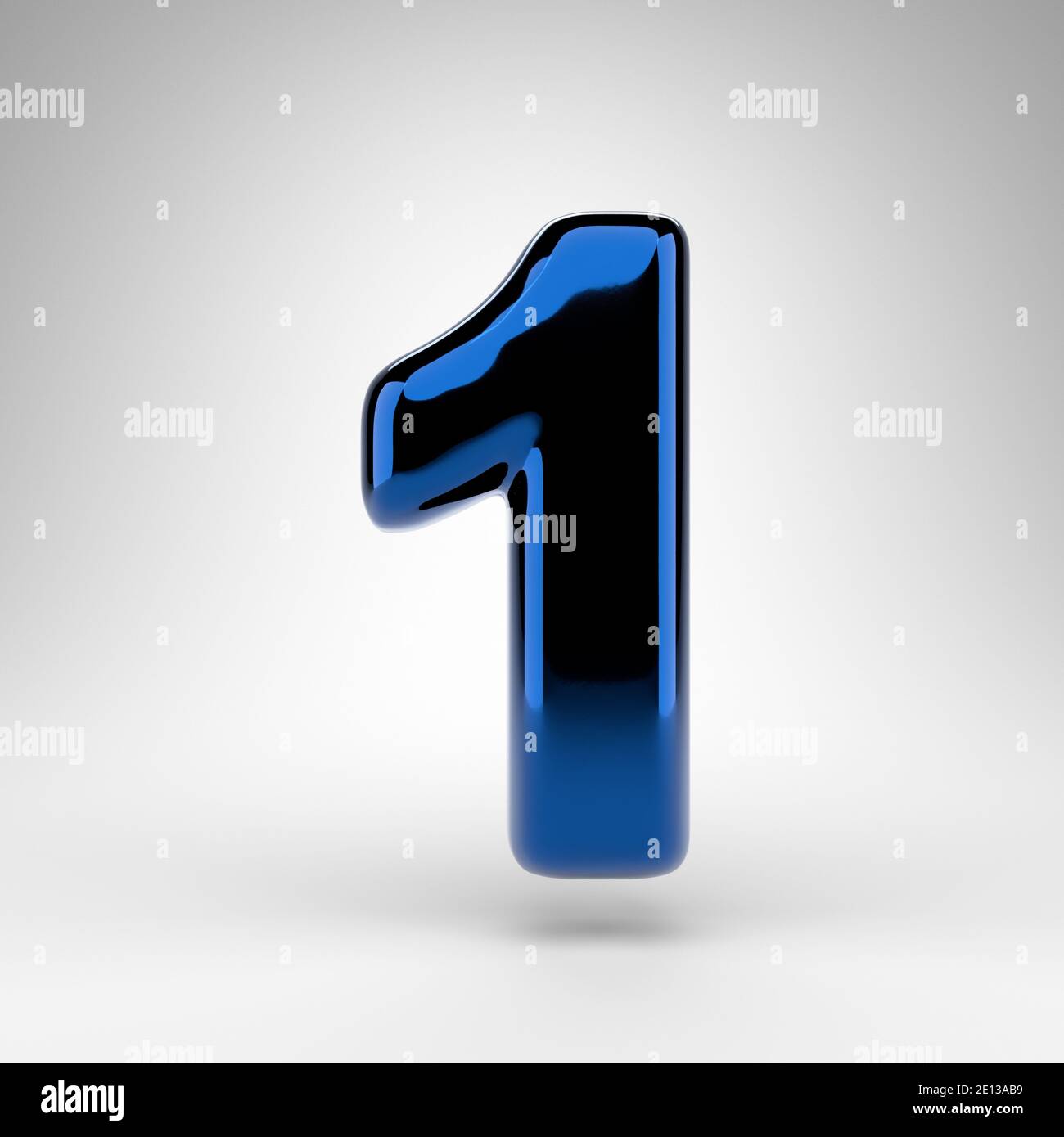 Number 1 on white background. Blue chrome 3D rendered number with ...