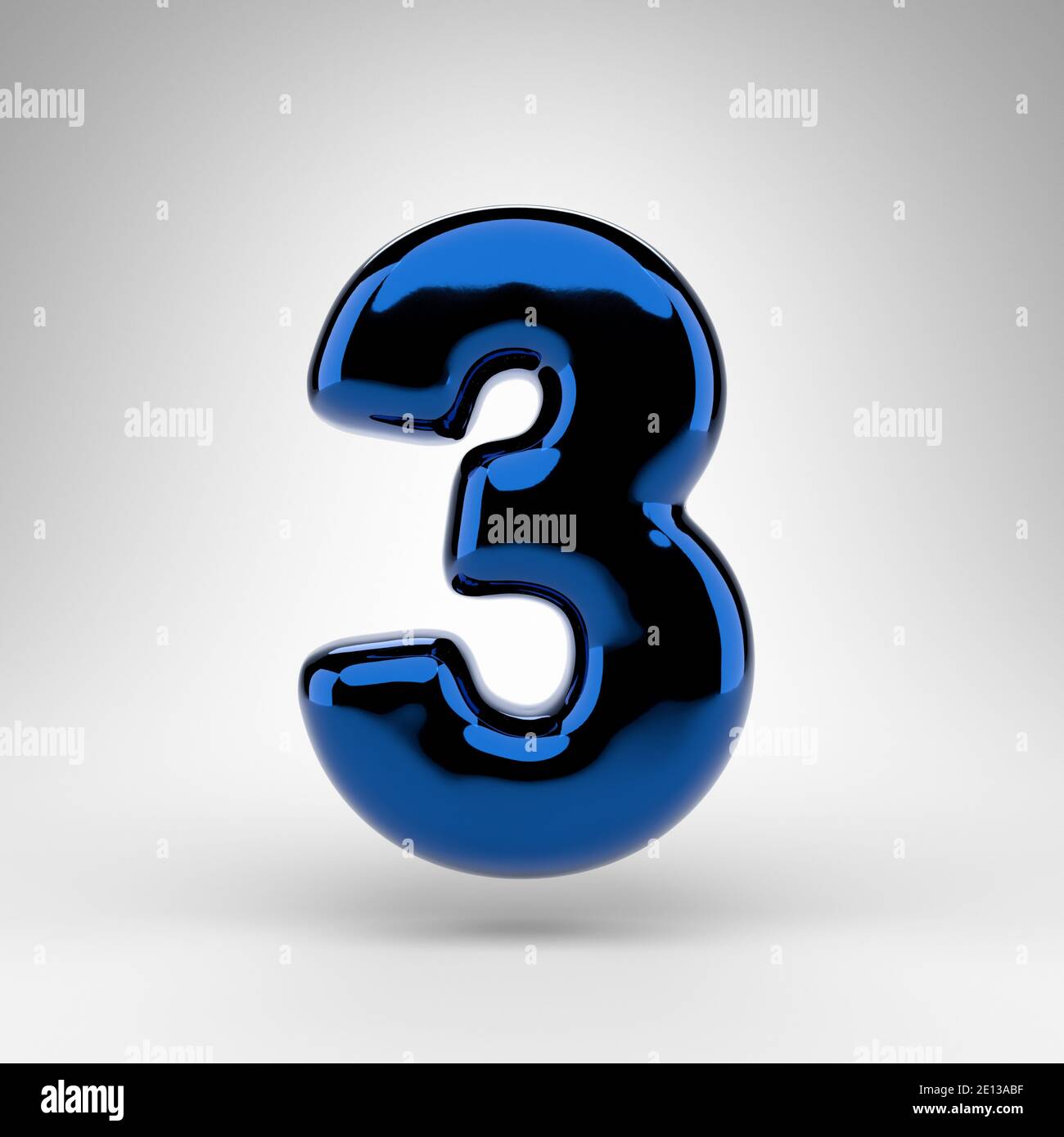 Number 3 on white background. Blue chrome 3D rendered number with ...