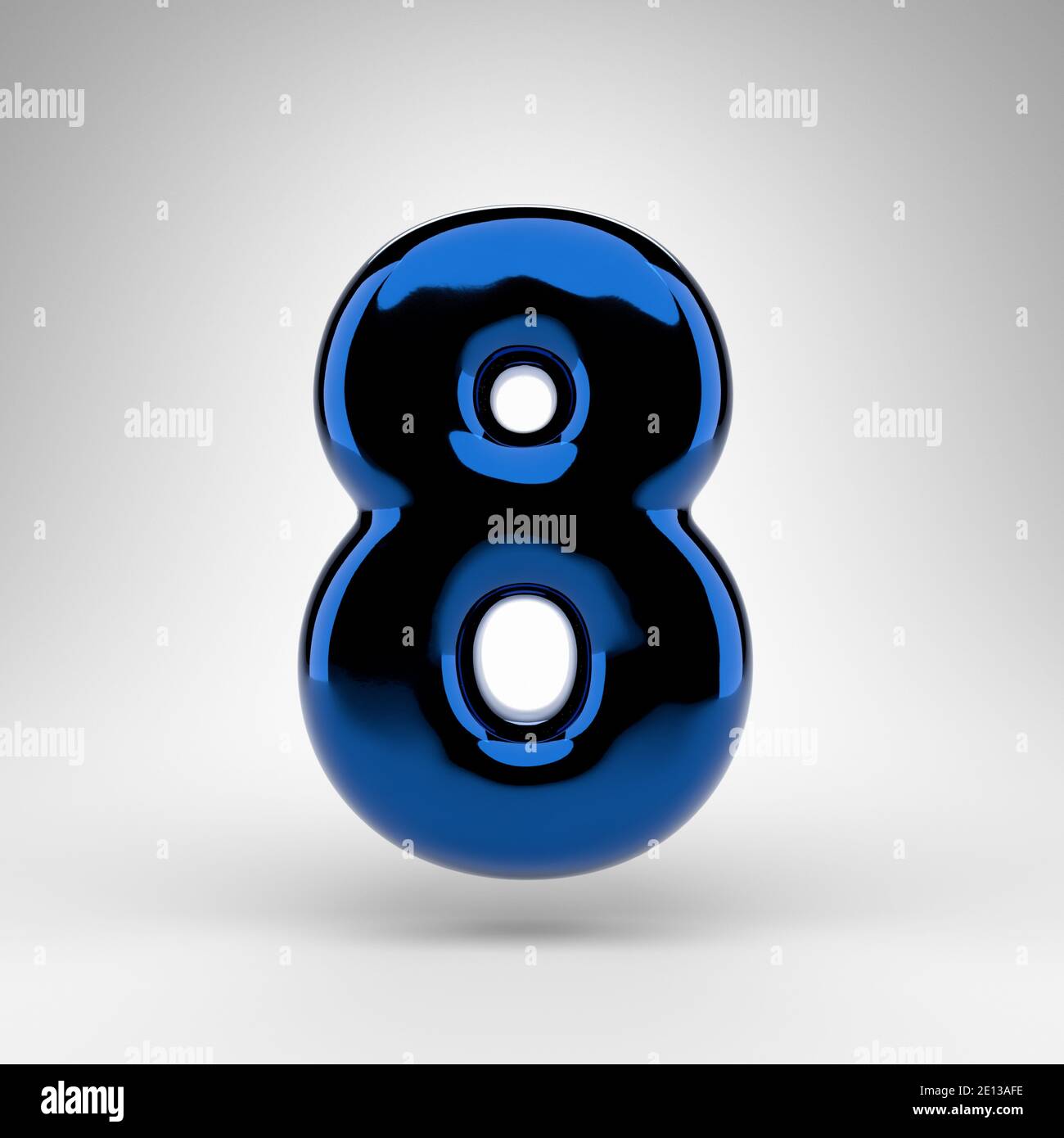 Number 8 on white background. Blue chrome 3D rendered number with ...