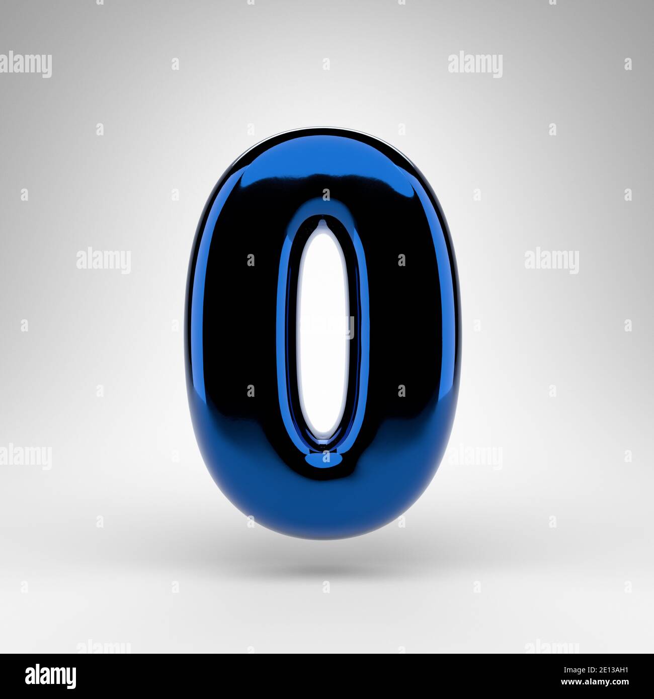 Number 0 on white background. Blue chrome 3D rendered number with ...