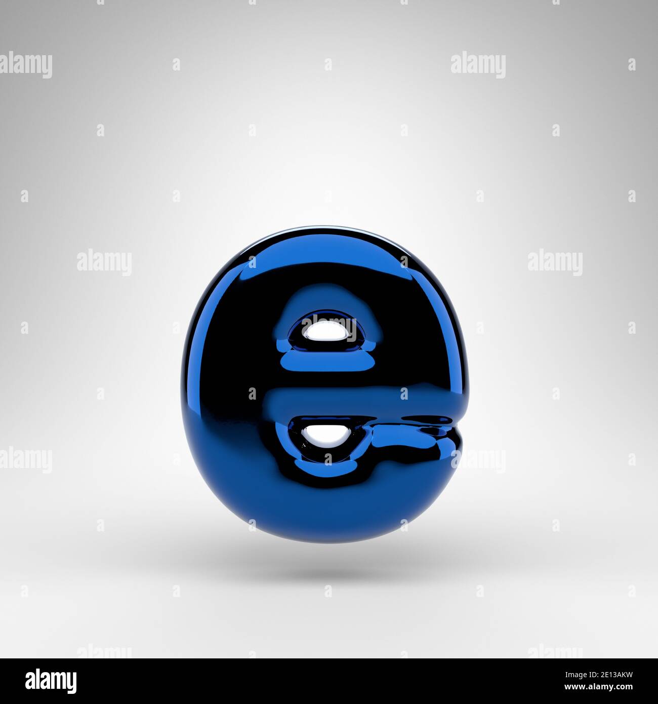 Letter E lowercase on white background. Blue chrome 3D rendered font ...
