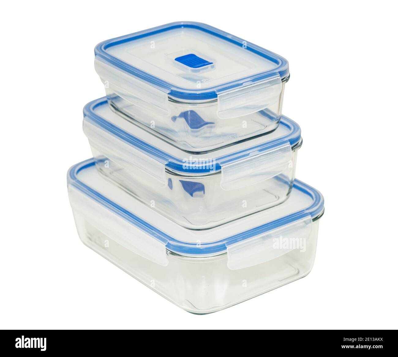 three Glass food containers on white background Stock Photo - Alamy